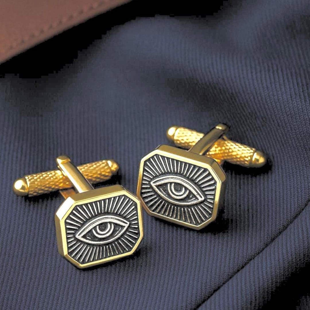 Two-tone Evil Eye Cufflinks: 14k Gold Plated Brass Wedding Cufflinks - Etsy