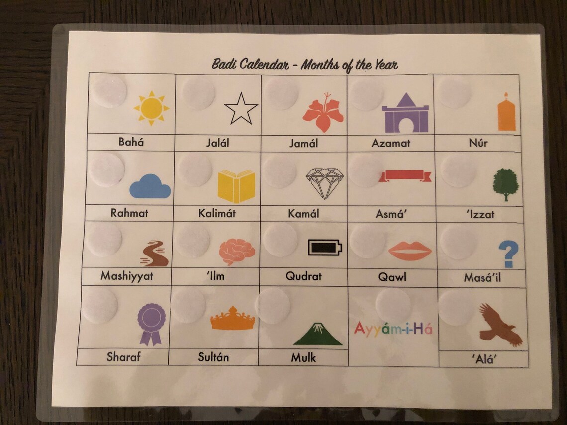 Bahai Calendar Childrens Activity Badi Months in English | Etsy