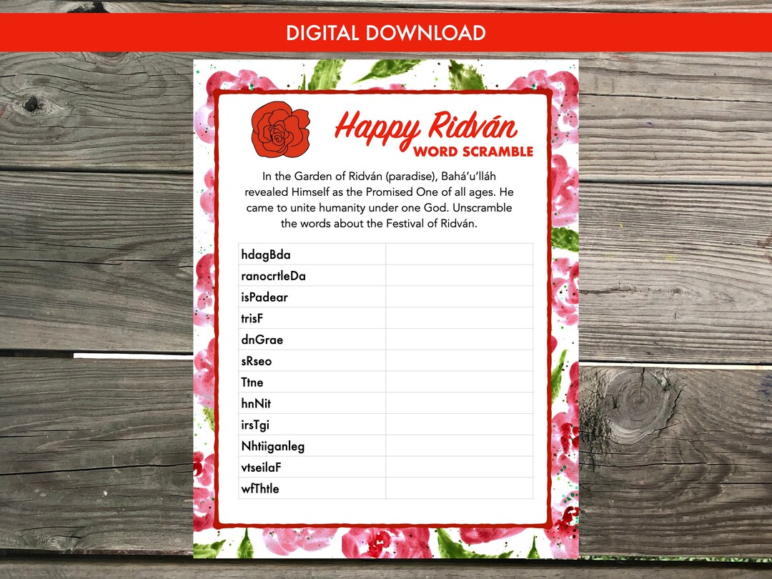 Digital Download - Happy Ridvan Word Scramble Printable - Baha'i ...