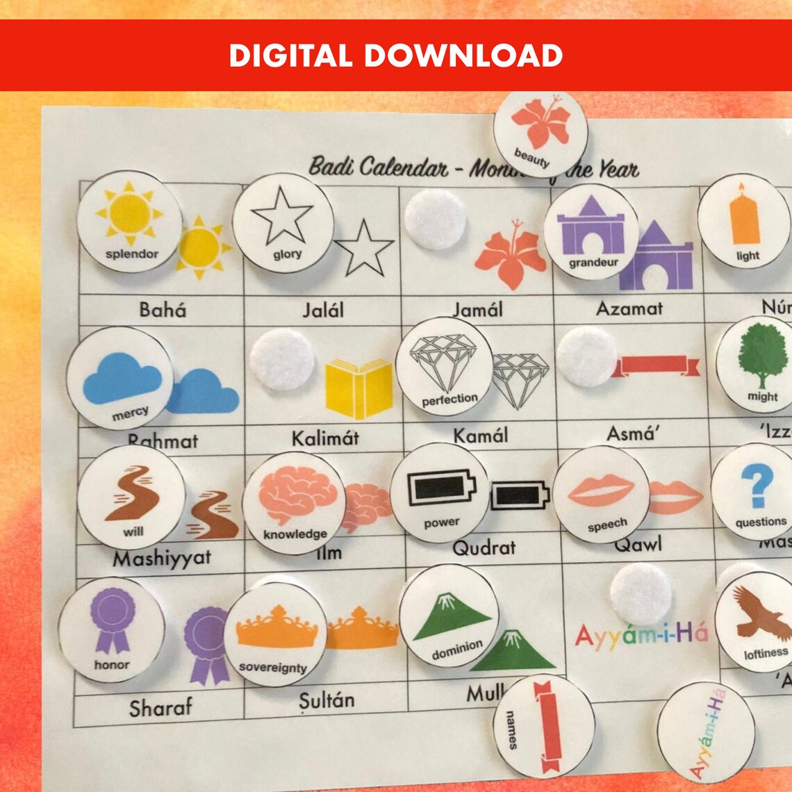 Bahai Calendar Childrens Activity Badi Months in English | Etsy