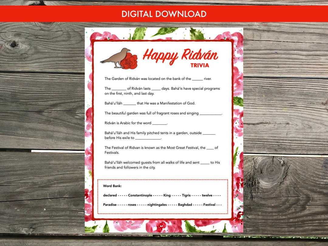 Digital Download - Happy Ridvan Trivia Game Printable - Baha'i Children ...