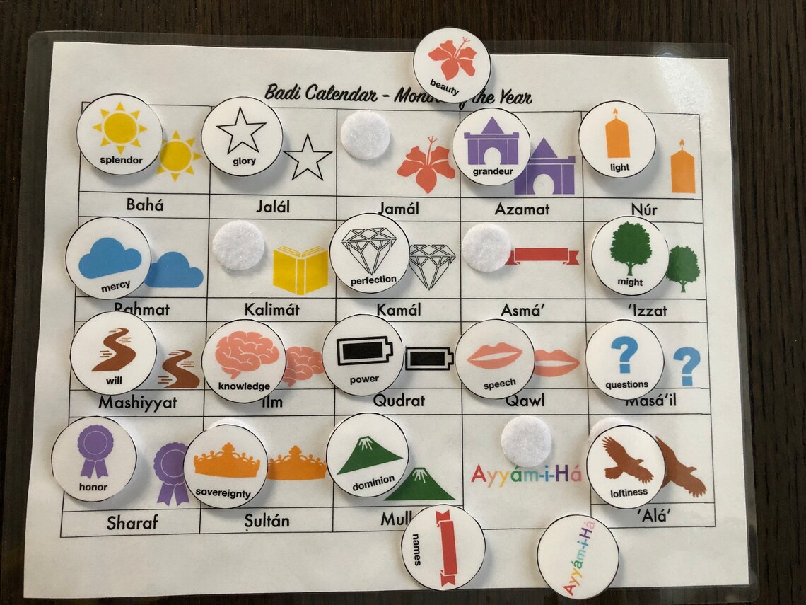 Bahai Calendar Childrens Activity Badi months in English | Etsy