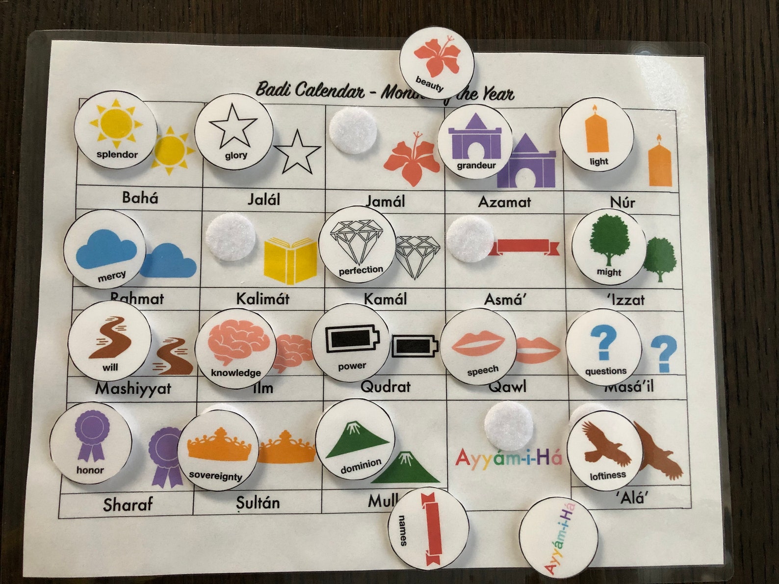 Bahai Calendar Childrens Activity Badi months in English | Etsy