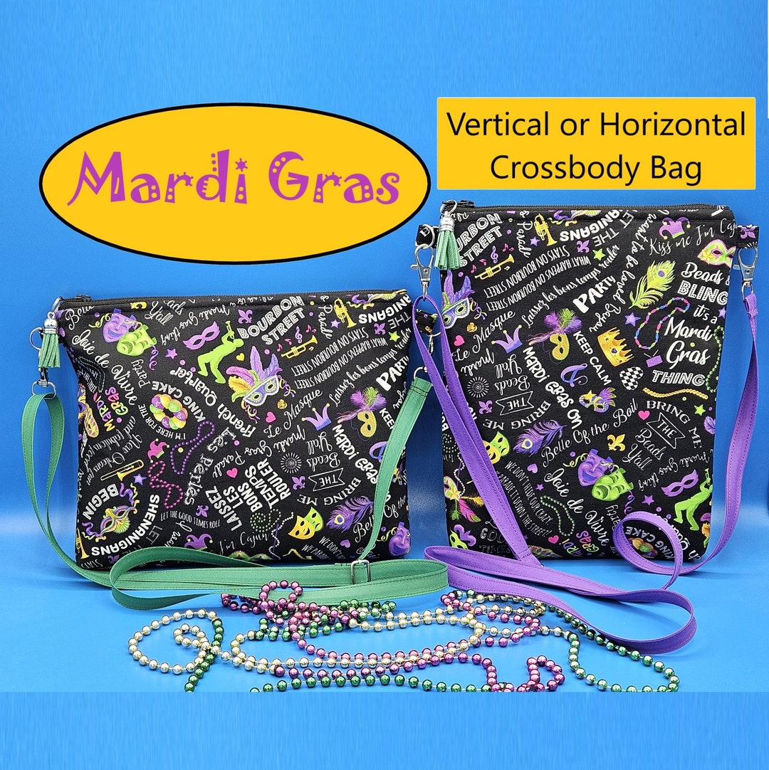 Crossbody Bag W/pocket, Mardi Gras Sayings Motif. Great for Adults ...