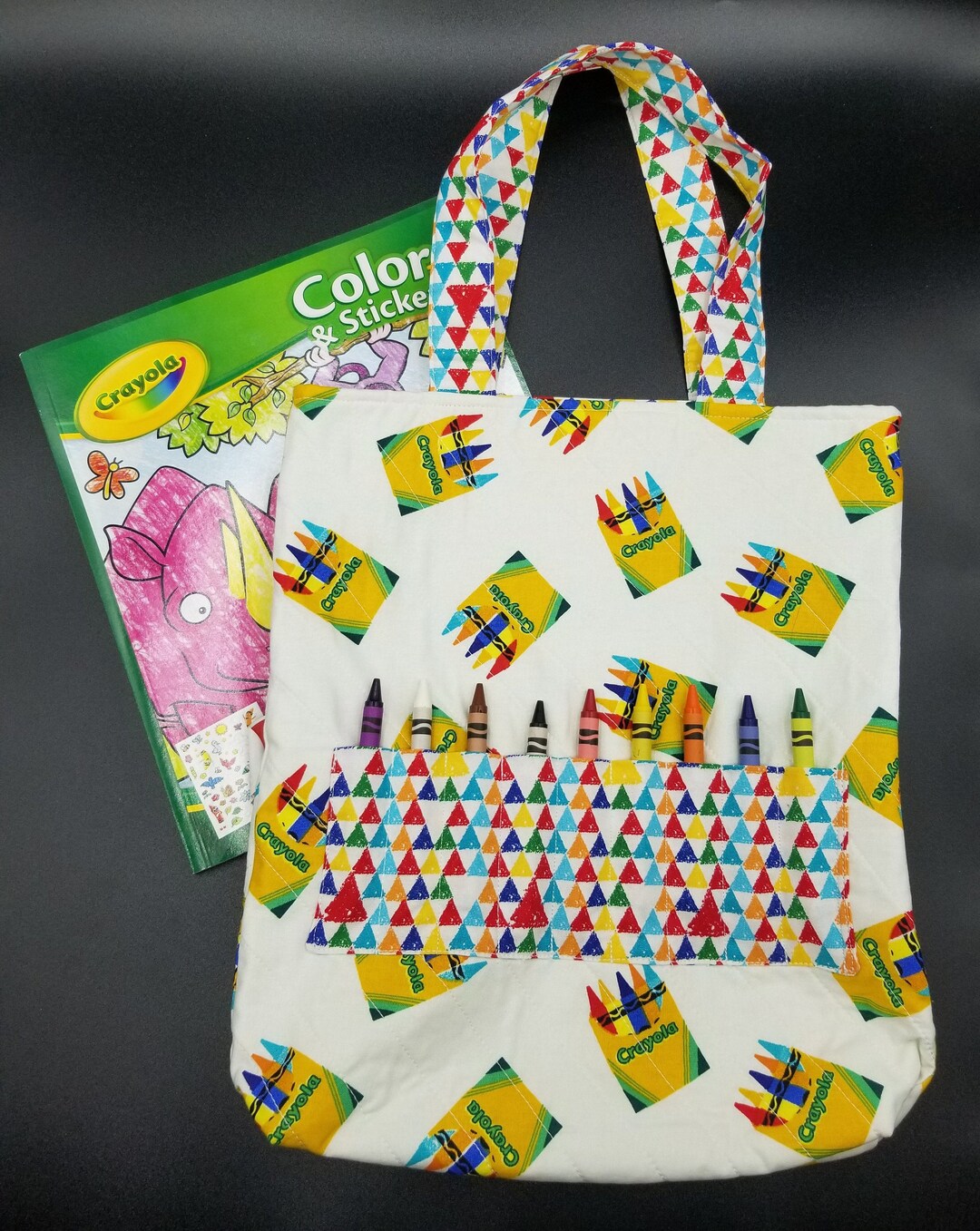 Coloring Tote Bag, Crayon Motif Quilted Fabric, Coloring Book and ...