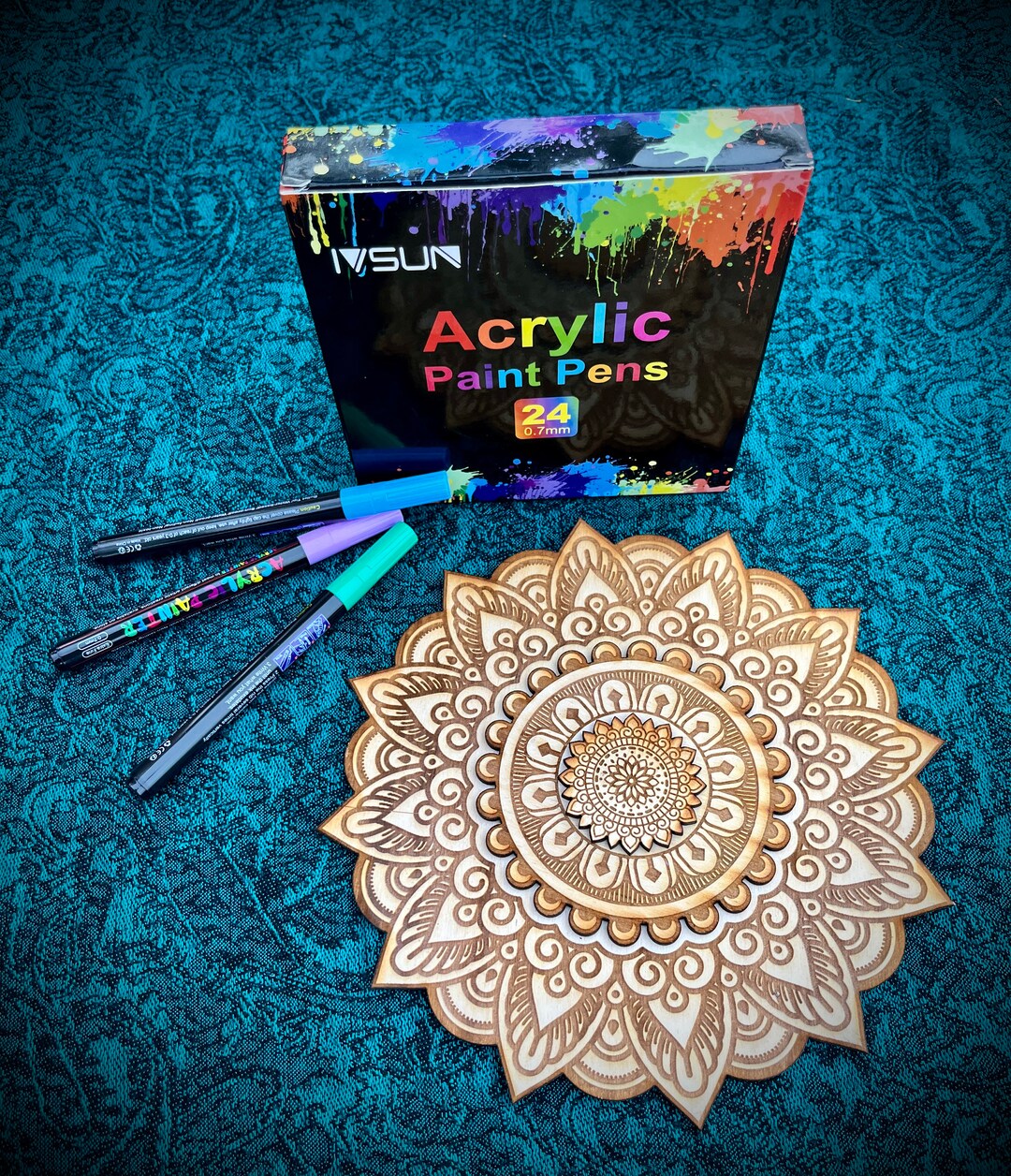 Majestic Mandala Painting Kit - DIY Engraved Birch Wood Canvas, Art ...