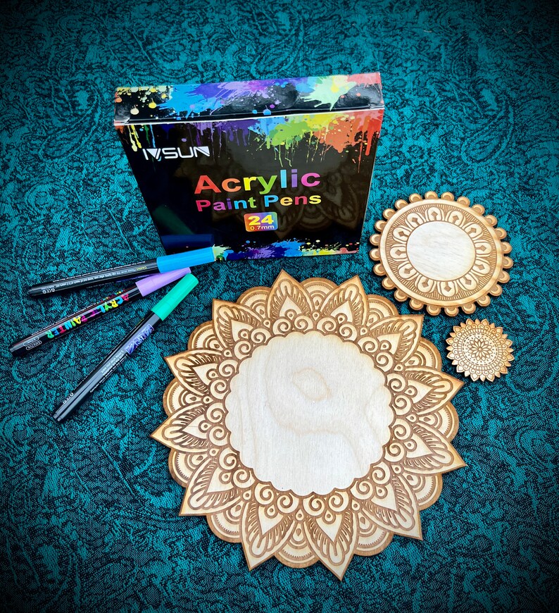 Majestic Mandala Painting Kit - DIY Engraved Birch Wood Canvas, Art ...