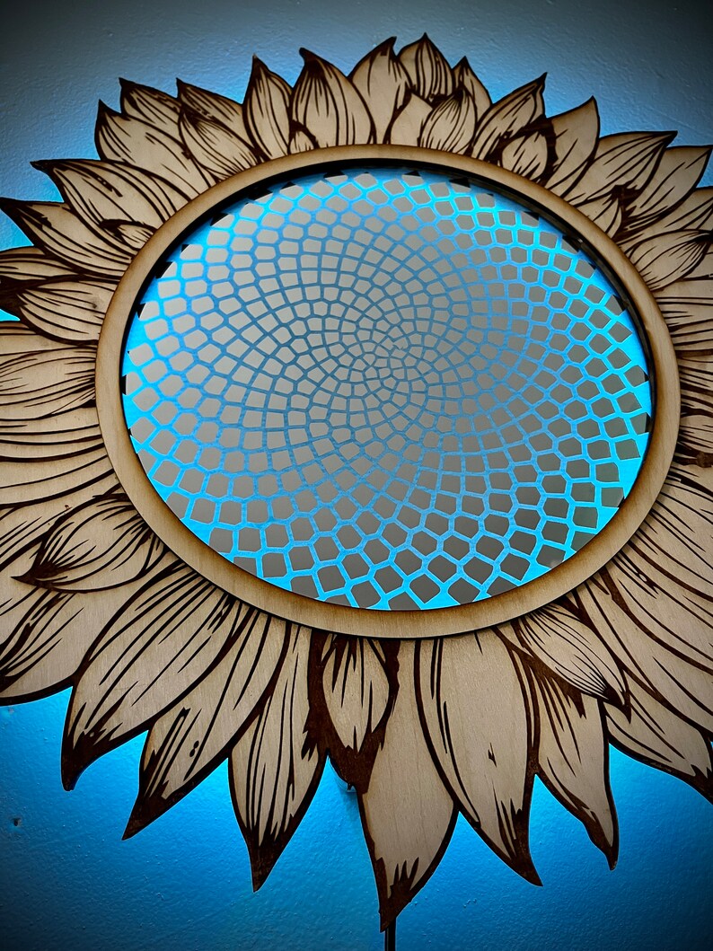 Sunflower Light With Remote - Engraved Birchwood Wall Art, Fibonacci ...