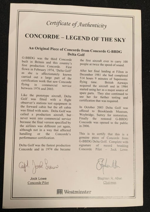 Concorde Section of Aircraft Wing Section Framed Original Piece of ...