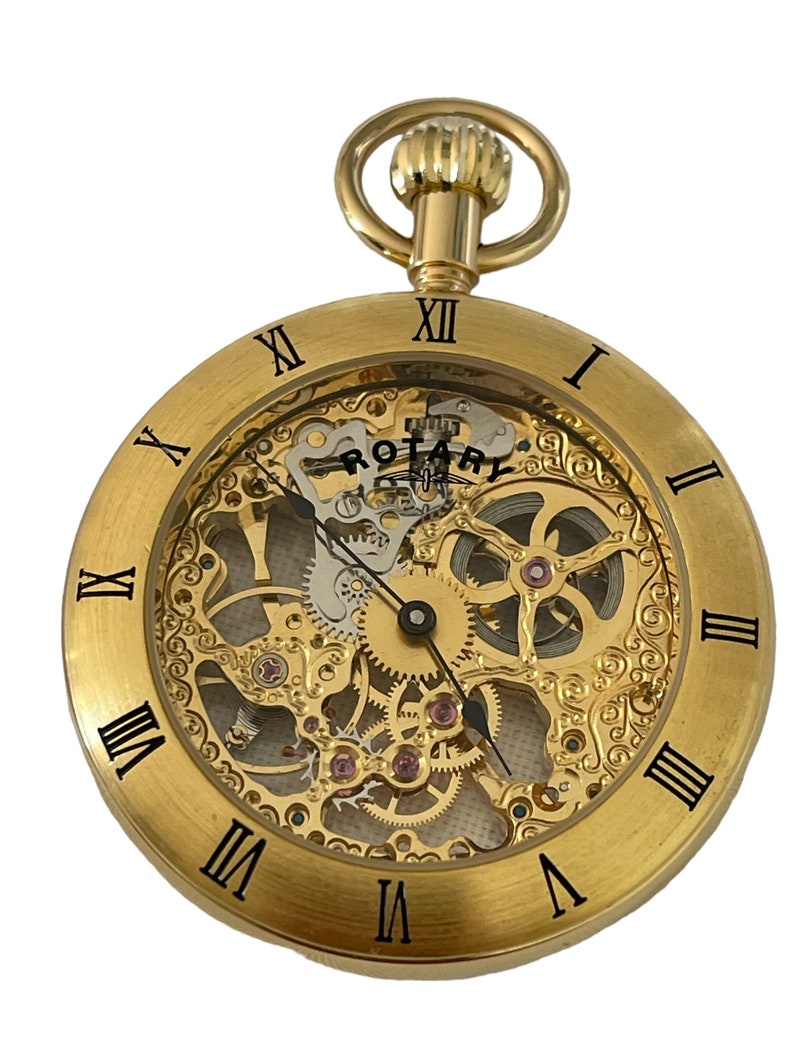 Rotary Gold Plated Pocket Watch Fully Working Mechanical Skeleton - Etsy