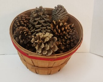 Prim Winter Basket Full of Pine Cones and Wooden Candy Canes Pip ...