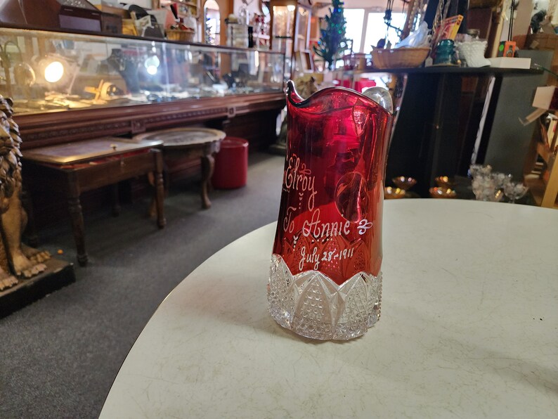 Antique Ruby Red Glass Tall Pitcher from Leroy to Annie - Etsy