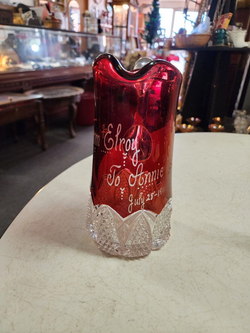 Antique Ruby Red Glass Tall Pitcher from Leroy to Annie - Etsy