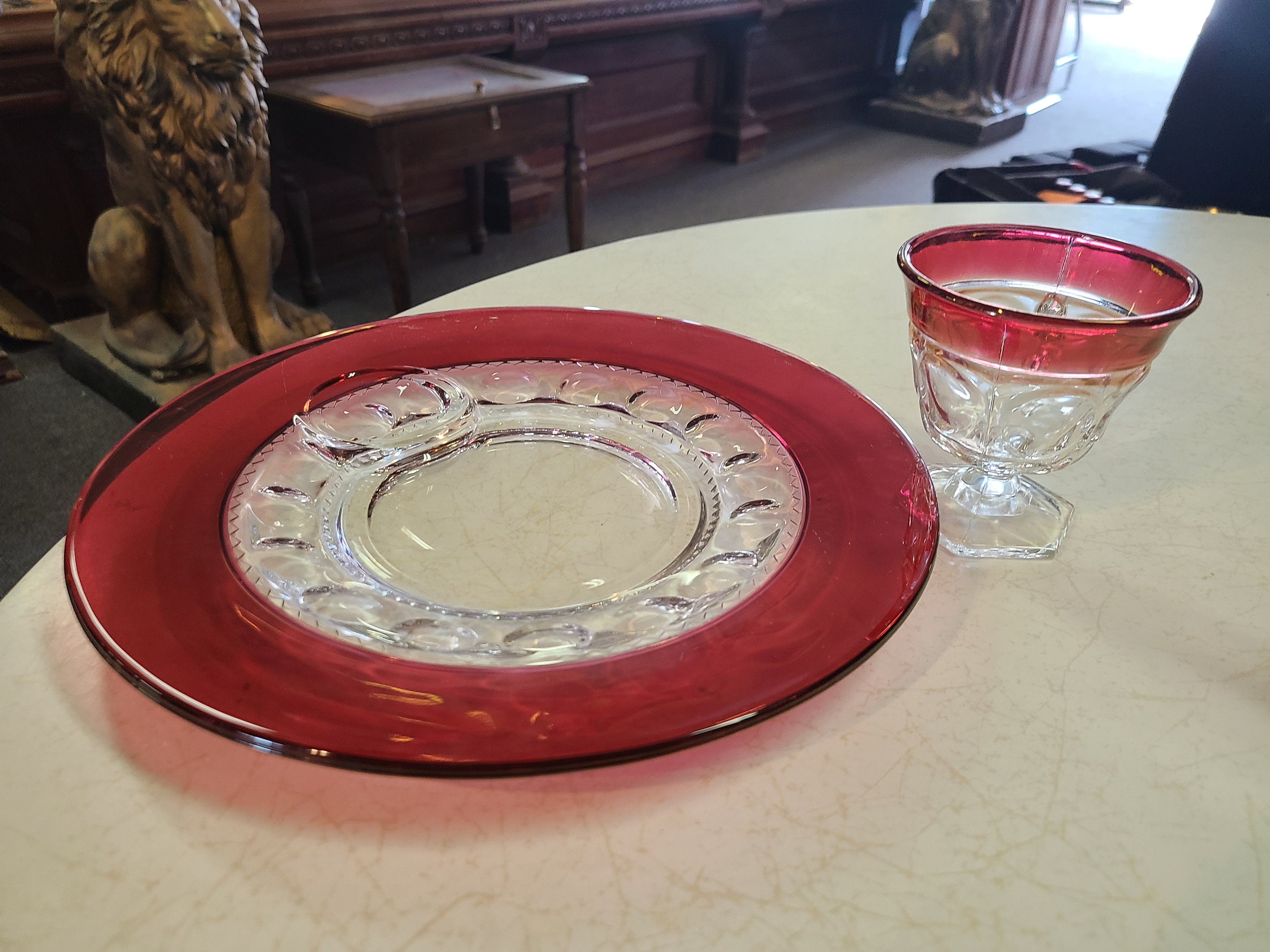 Ruby Red Kings Crown Thumprint Cup and Plate Set - Etsy