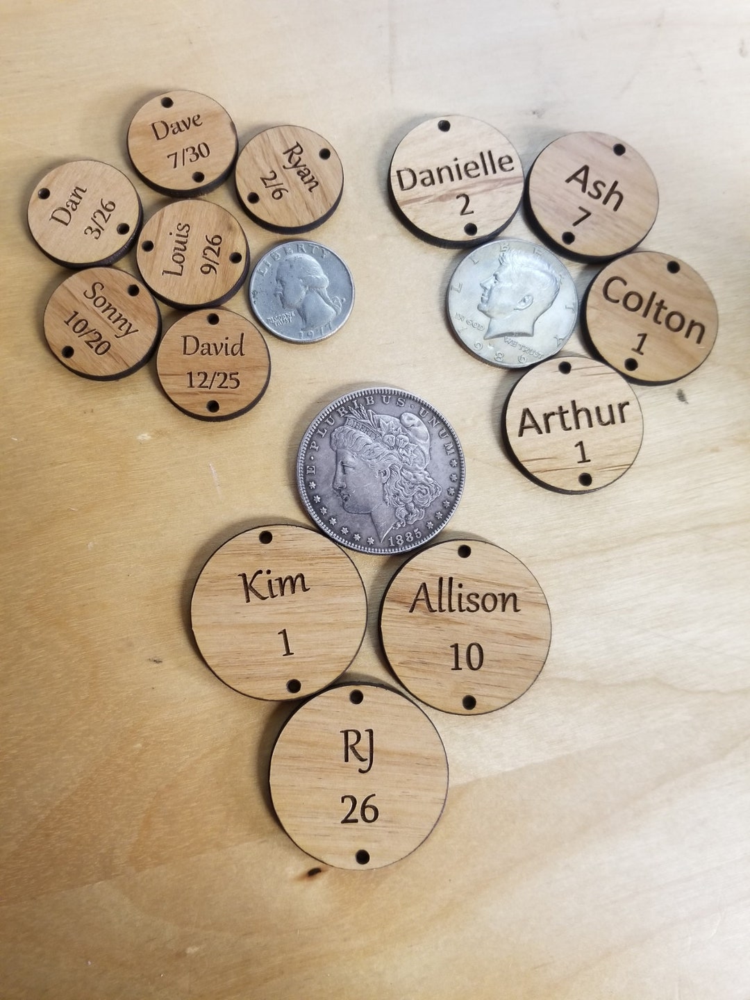 Family Birthday Board Discs, 1", 1.25", 1.5" INCH ALDER Wood, WALNUT ...