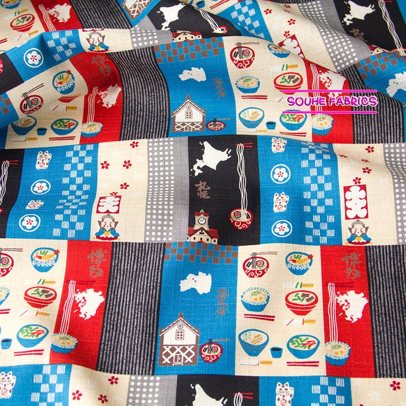 Japanese Dobby Cotton Fabric Ramen Noodles Food-50cm - Etsy Canada