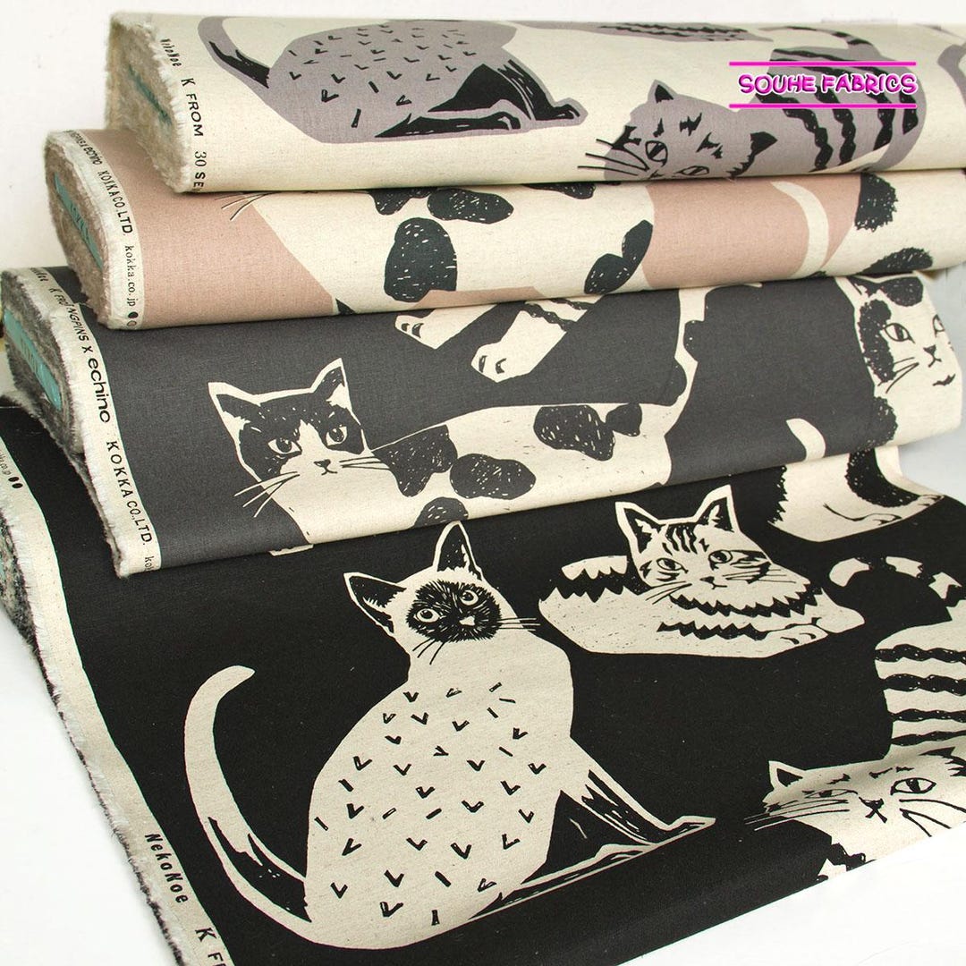 Japanese Cotton Linen Canvas Fabric Echino by Etsuko Furuya Cat -50CM ...