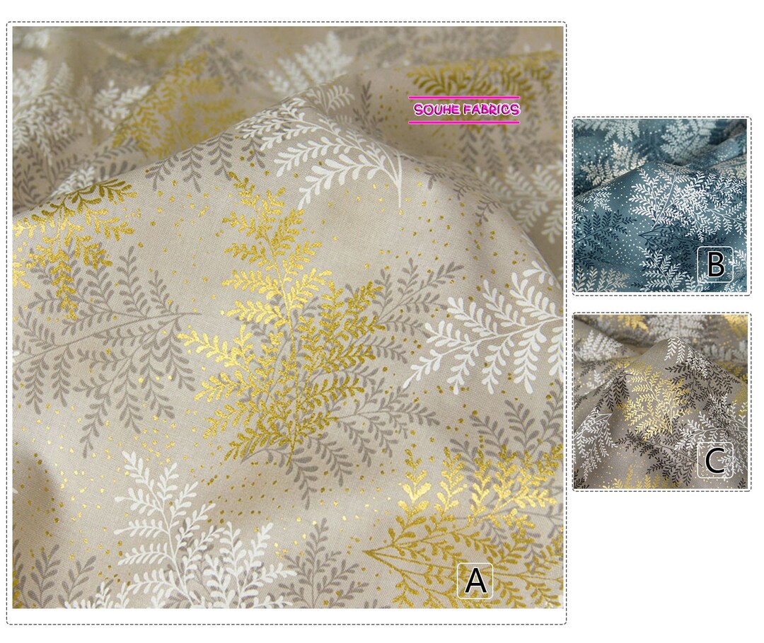 Cotton Fabric Kaufman Quilting Fabric Metallic Fern -50CM - Etsy