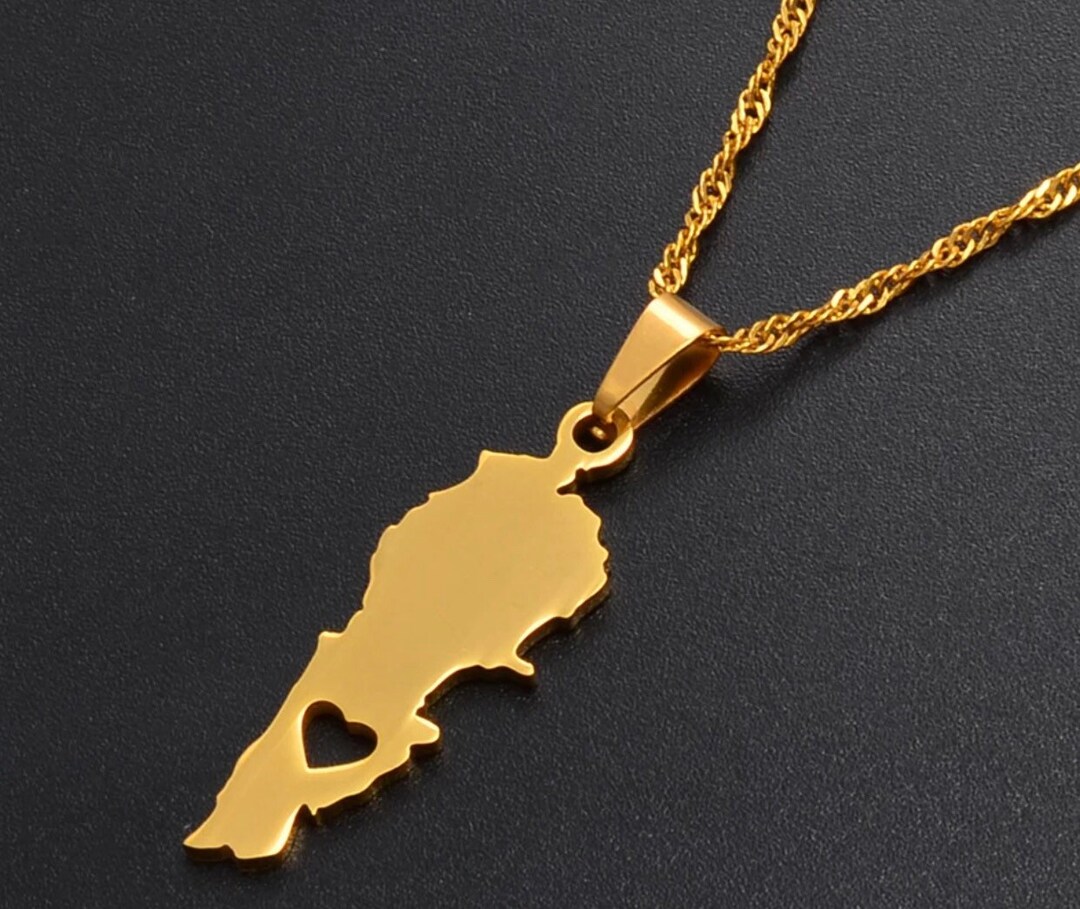 Lebanese Map Heart Necklace: Lebanon Jewelry, Gold Plated Chain - Etsy