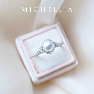 Evanthe Pearl Engagement Ring, Vintage Floral Akoya Pearl Ring, Rose ...