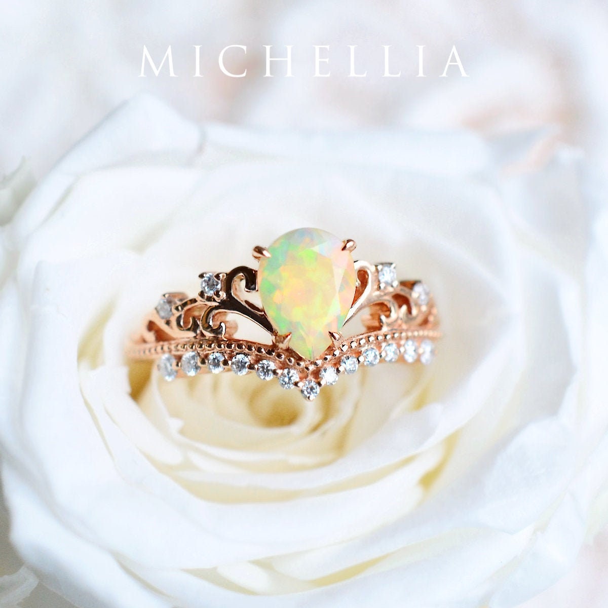 Francesca Opal Engagement Ring Heirloom Pear Cut Opal Ring | Etsy