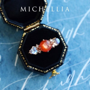 Celestine Galaxy Trio Ring in Sunstone, Moonstone, Labradorite, Three ...