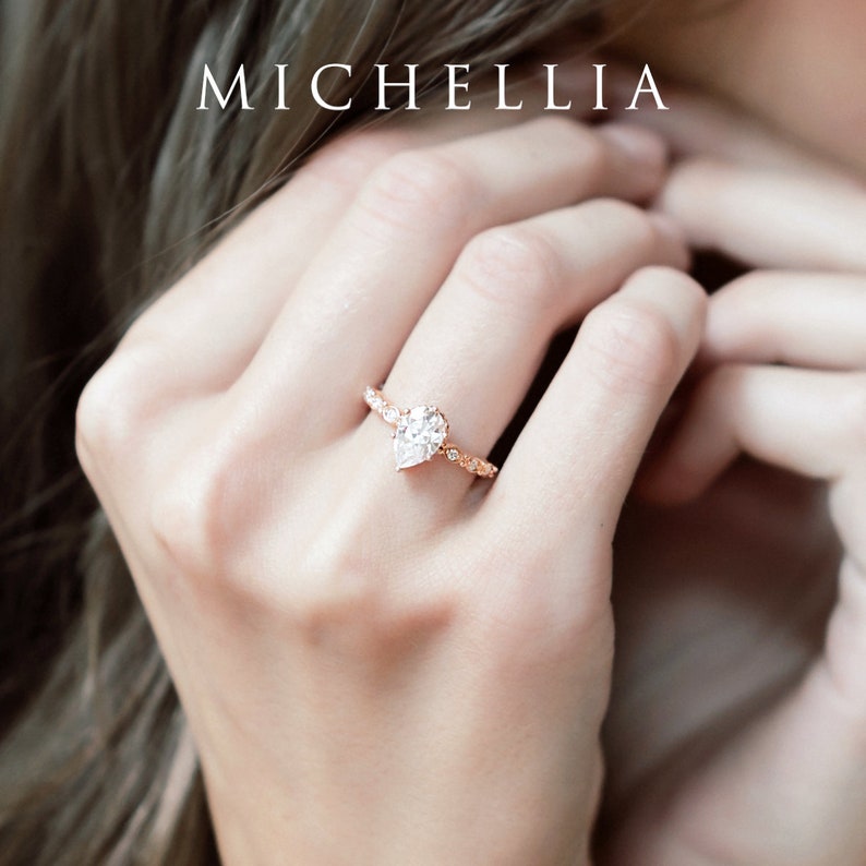 Emelia Pear Moissanite Engagement Ring Vintage Pear - Etsy