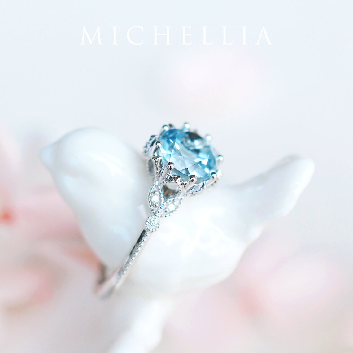 Evanthe Aquamarine Engagement Ring Vintage Floral Aquamarine | Etsy Canada