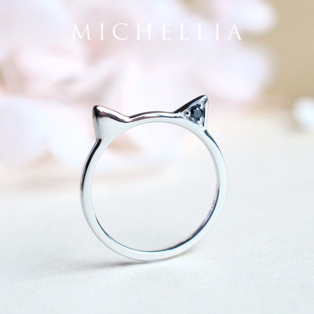 Diamond Cat Ear Ring, Pet Gift for Cat Mom, Cat Lady, Cat Engagement ...