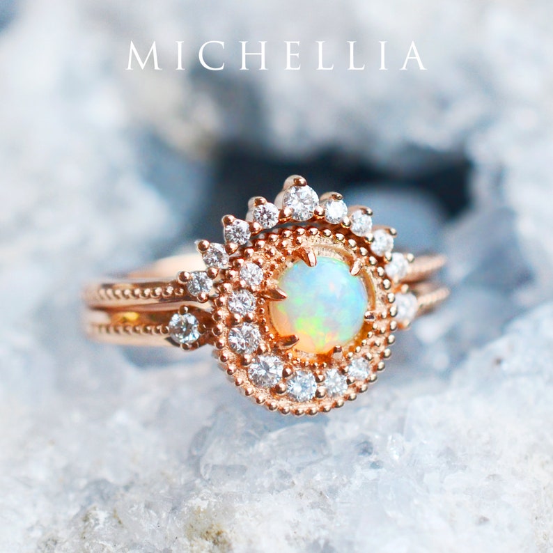 Luna Australian Opal Engagement Ring Crescent Moon Opal Ring - Etsy