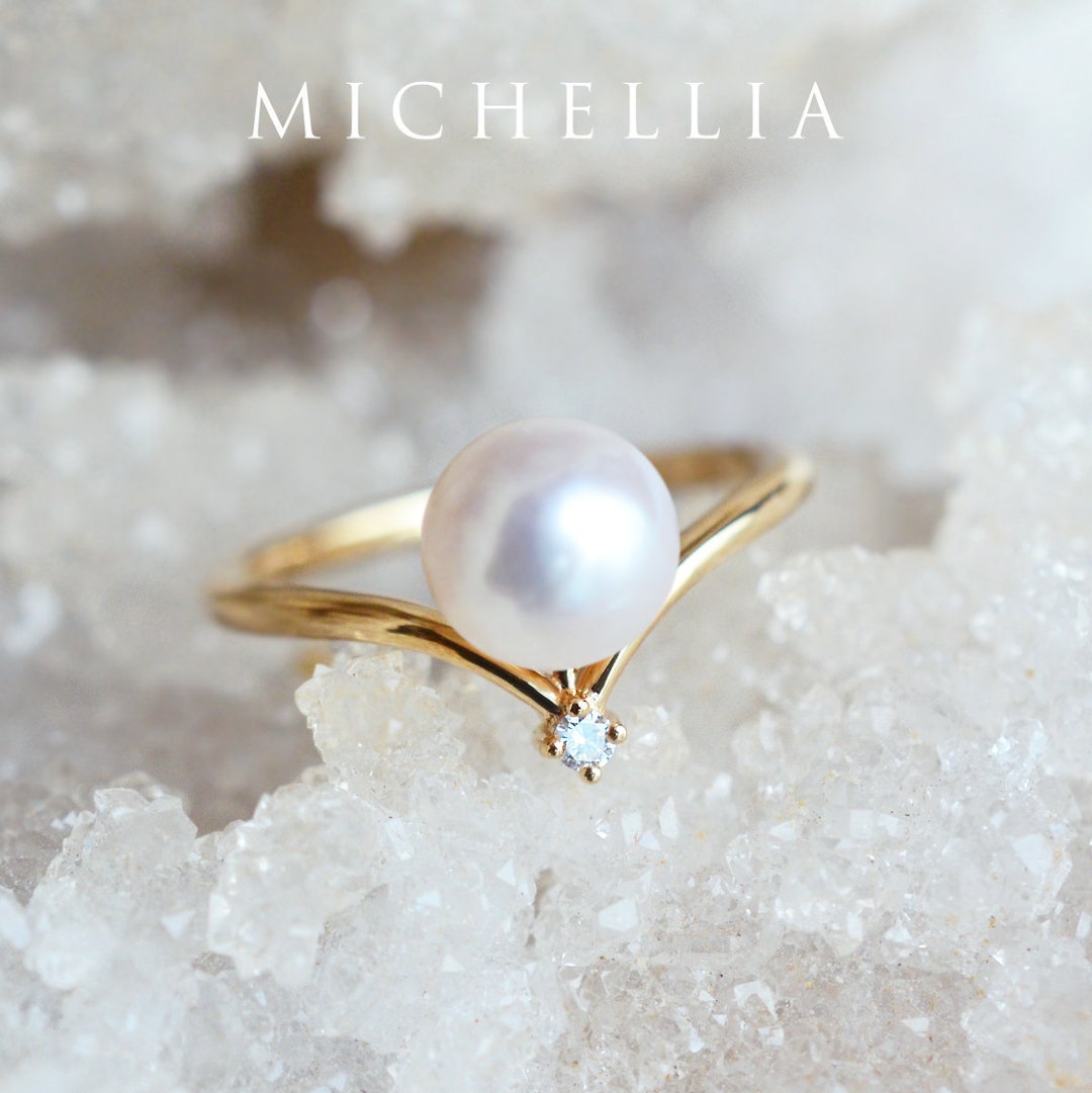 Aisha Pearl Engagement Ring, Moon Pearl Engagement Ring, Galaxy ...