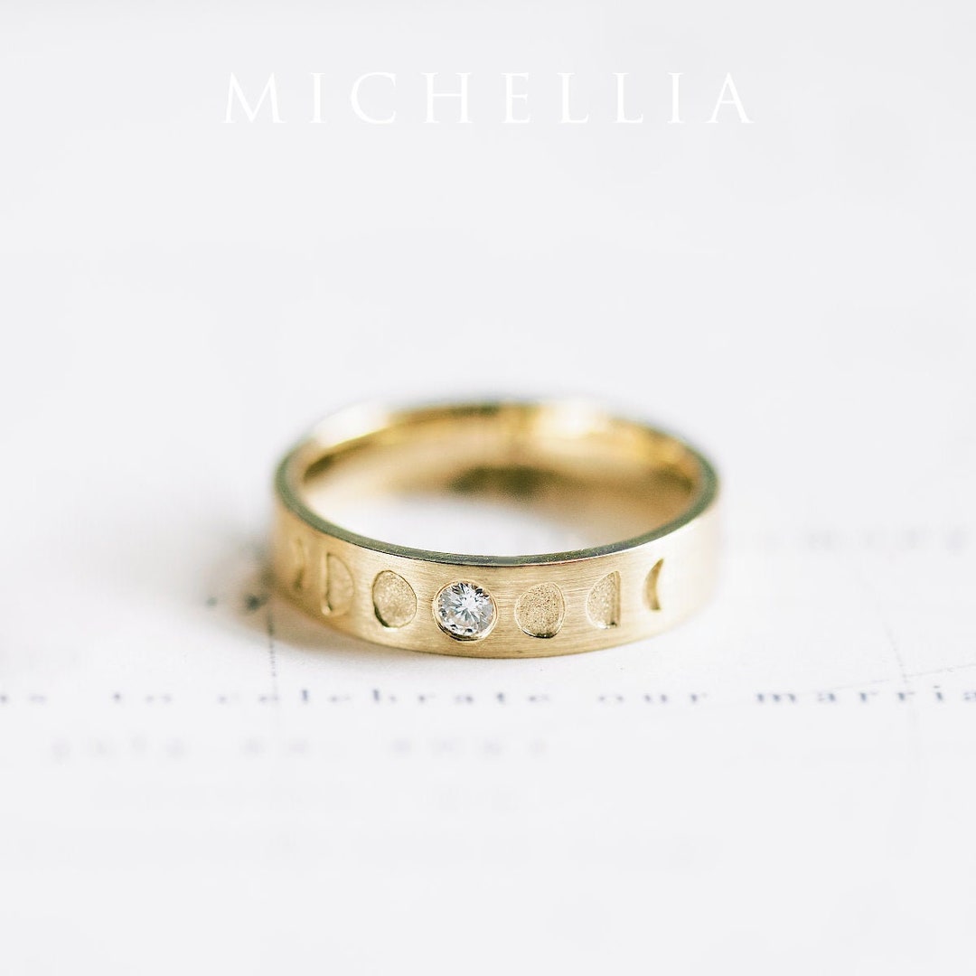 Lucian Men's Moon Phase Wedding Band, Moon Band, Celestial Ring ...