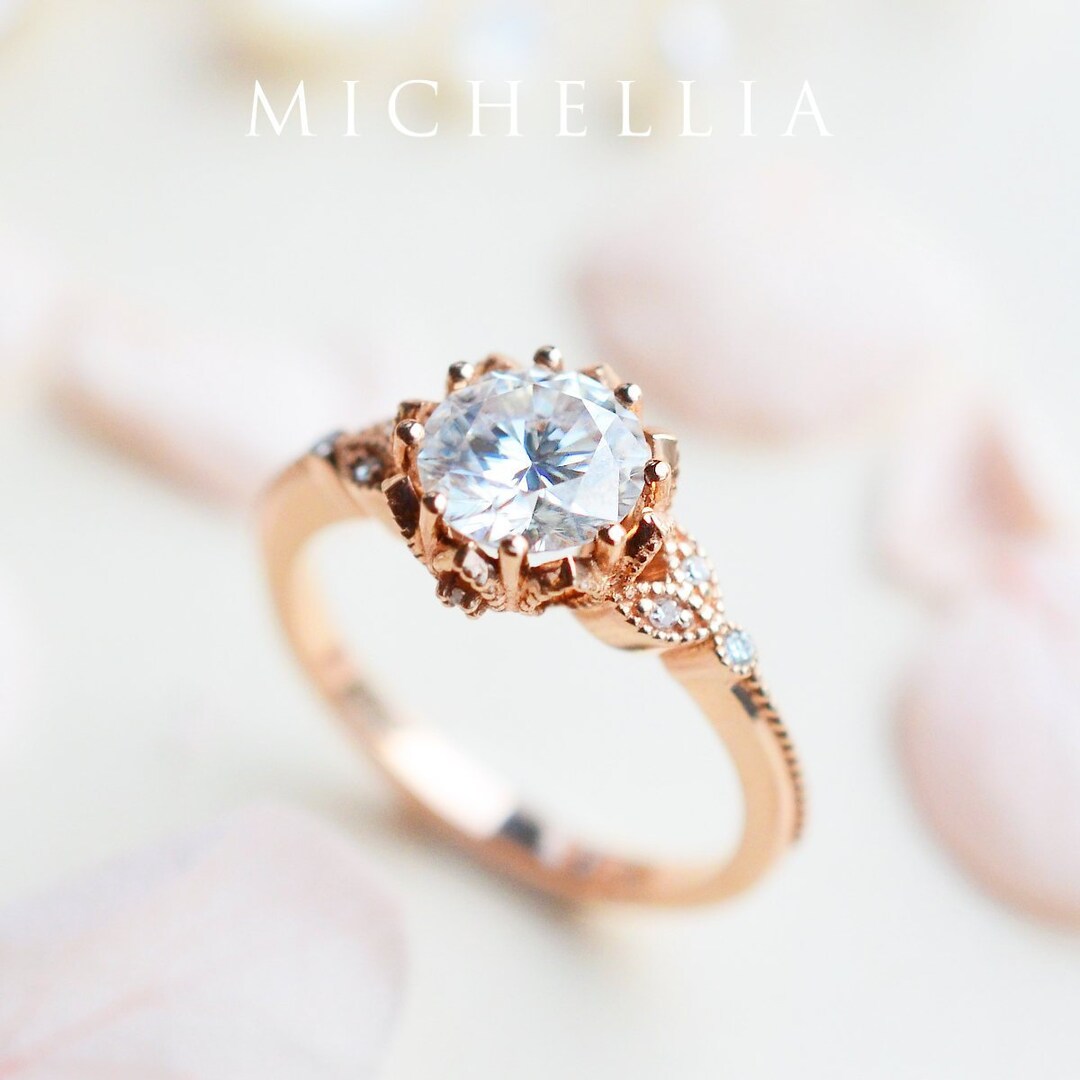 Evanthe Moissanite Engagement Ring, Vintage Floral Moissanite Ring ...