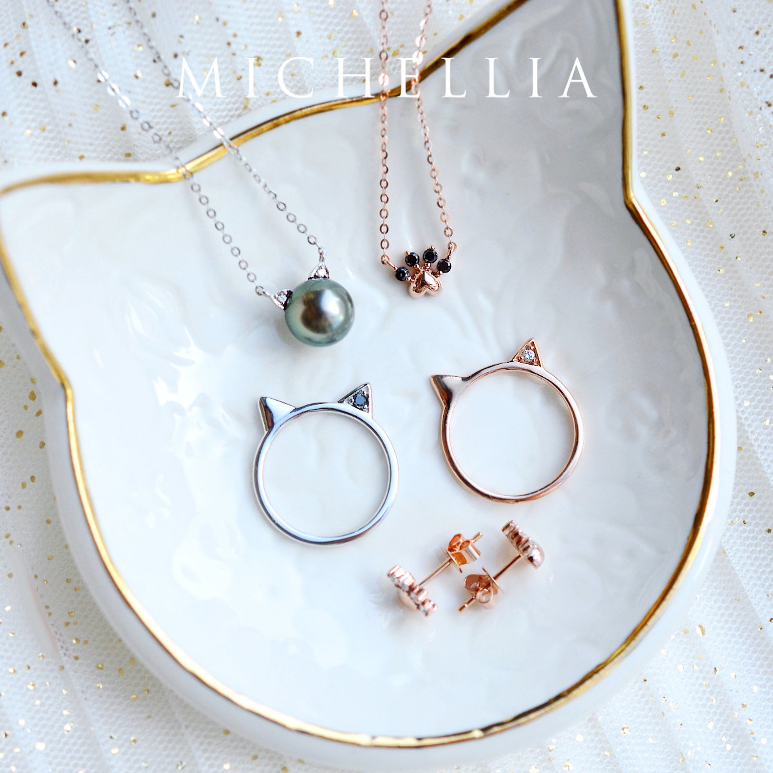 Diamond Cat Ear Ring Pet Gift for Cat Mom Cat Lady Cat | Etsy