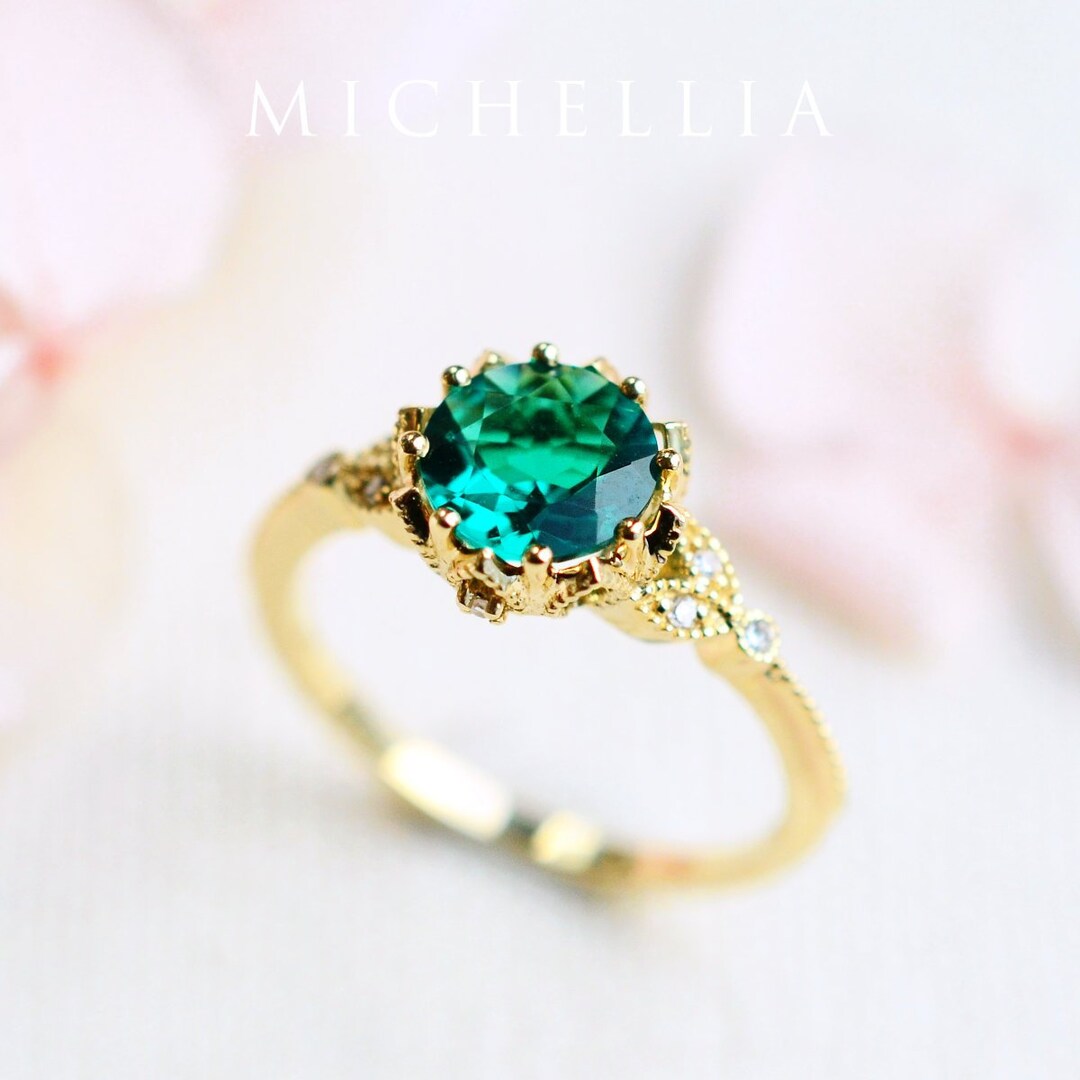 Evanthe Emerald Engagement Ring, Vintage Floral Lab Emerald Ring, Rose ...