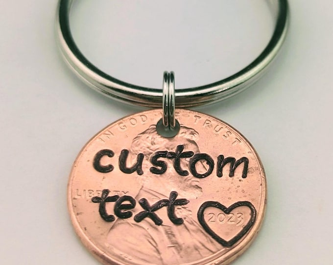 Personalized Anniversary Keychain, Penny Keychain, Valentines Day Gift ...