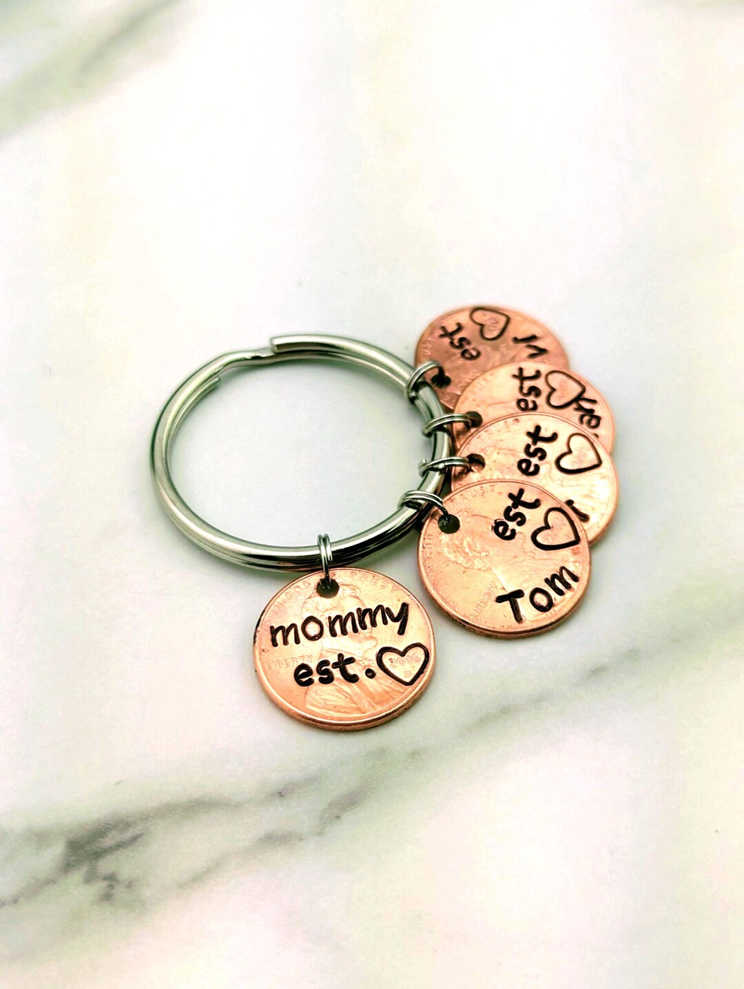 Mothers Day Keychain, Mommy Penny Keychain, Personalized Hand Stamped ...