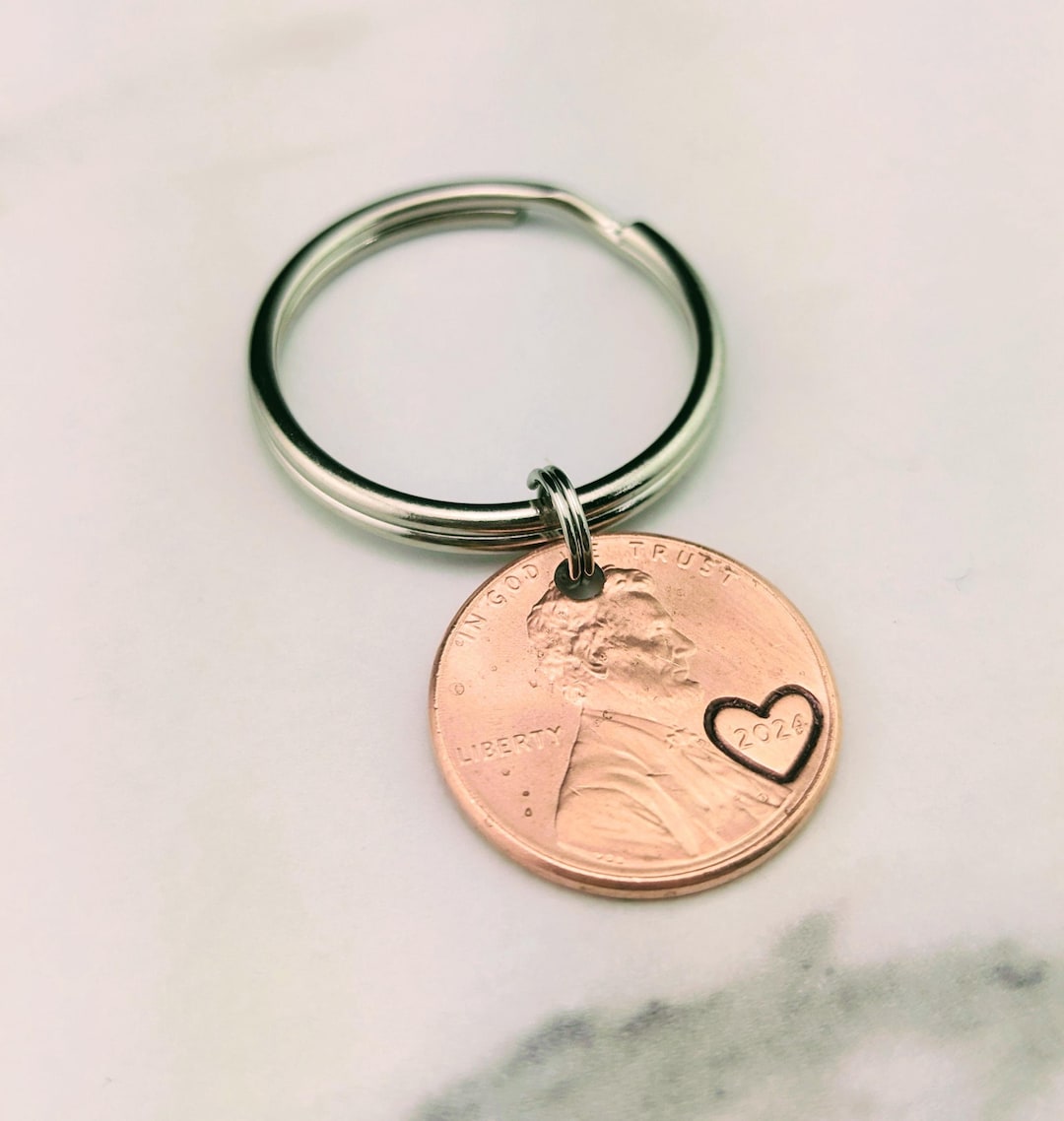 Custom Penny Keychain, Penny Keychain, Anniversary Gift, Gift for Wife ...