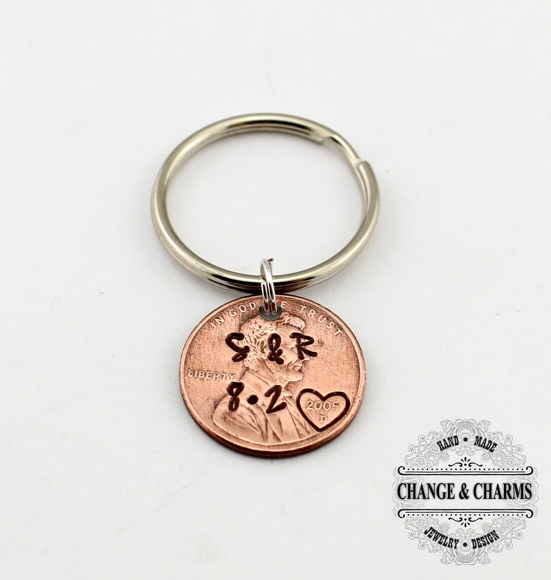 Custom Penny Keychain, Penny Keychain, Lucky Penny, Anniversary Penny ...