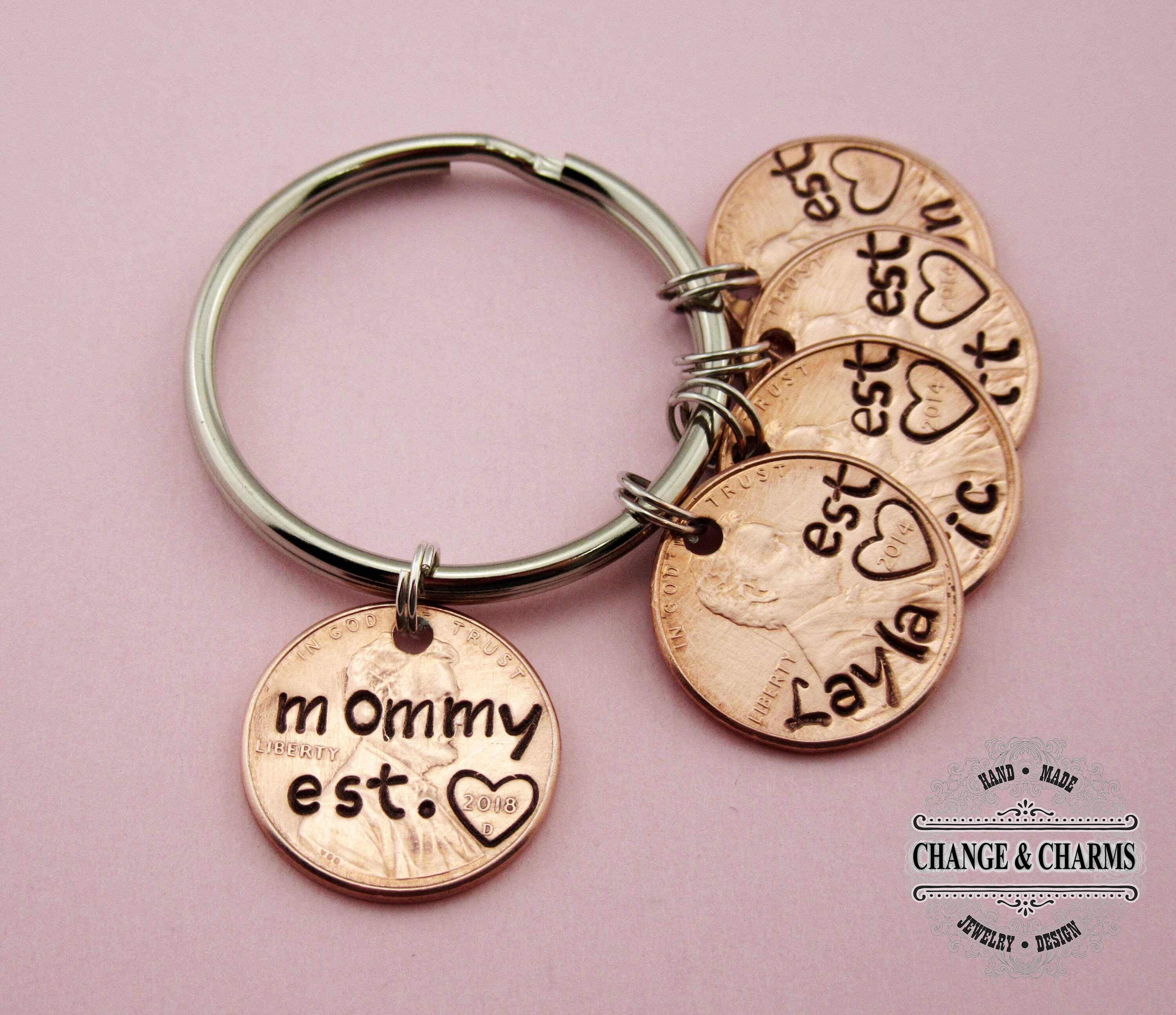 Mommy Est. Penny Keychain Grandchildren Mommy Keychain Mom | Etsy