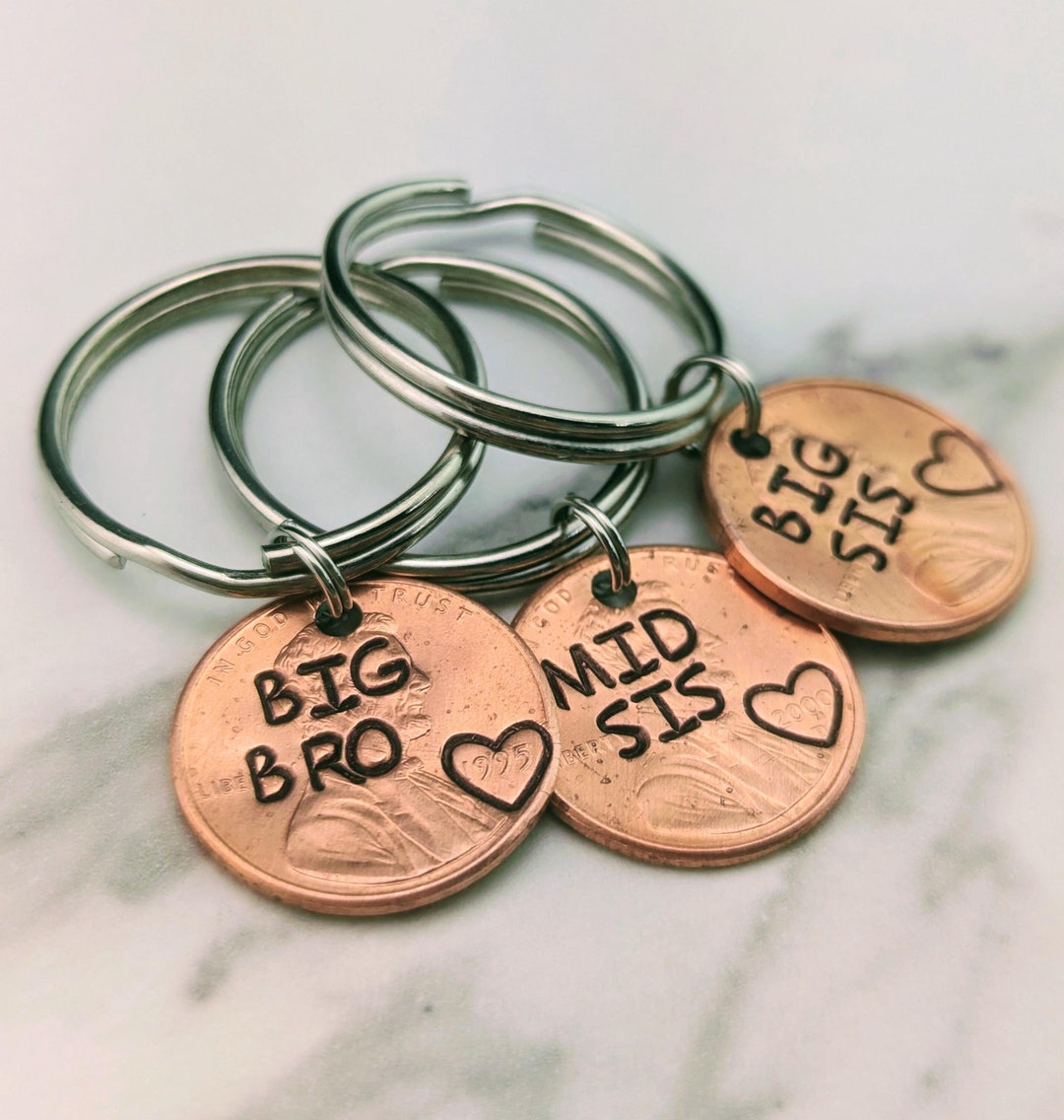 Hand Stamped Penny Keychain Set, Sibling Gift, Personalized - Etsy