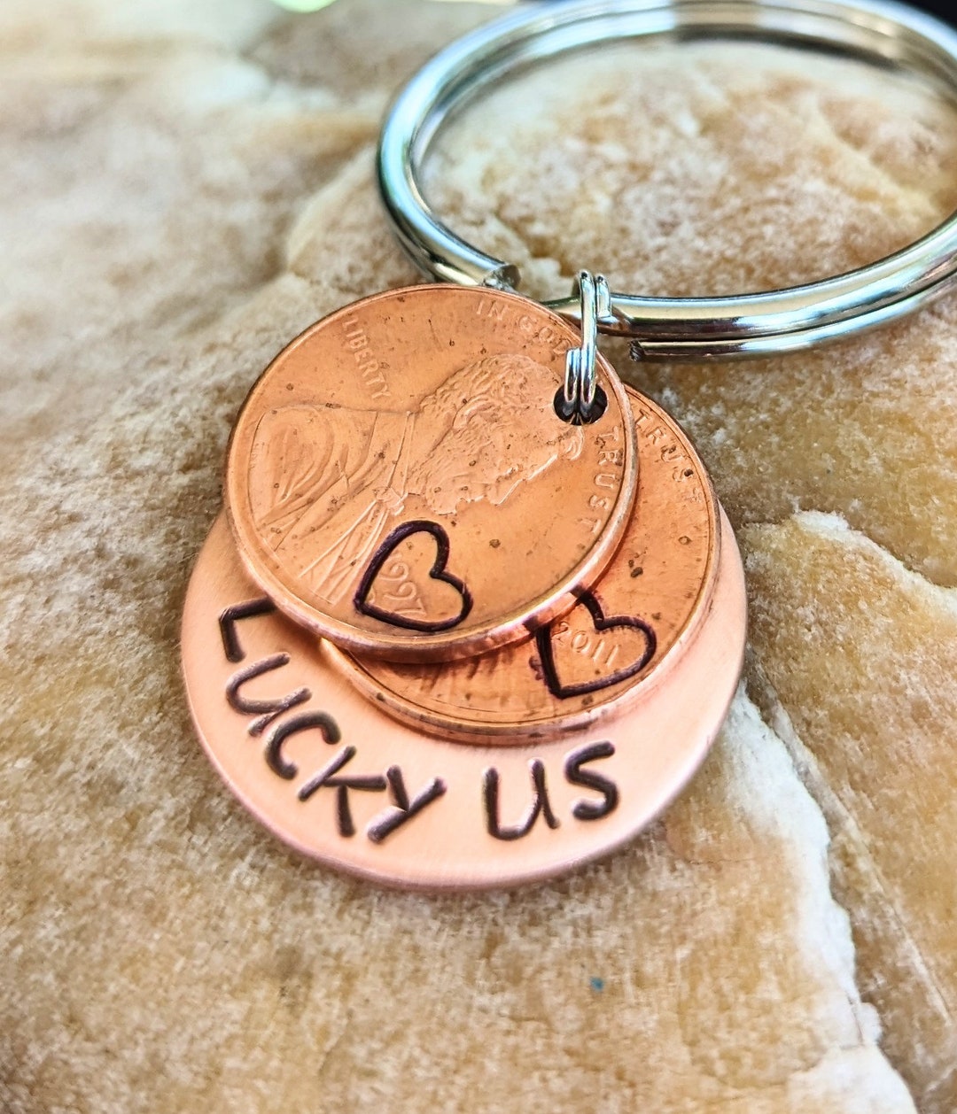 Lucky Us Penny Keychain, Anniversary, Anniversary Gift, Custom Keychain ...