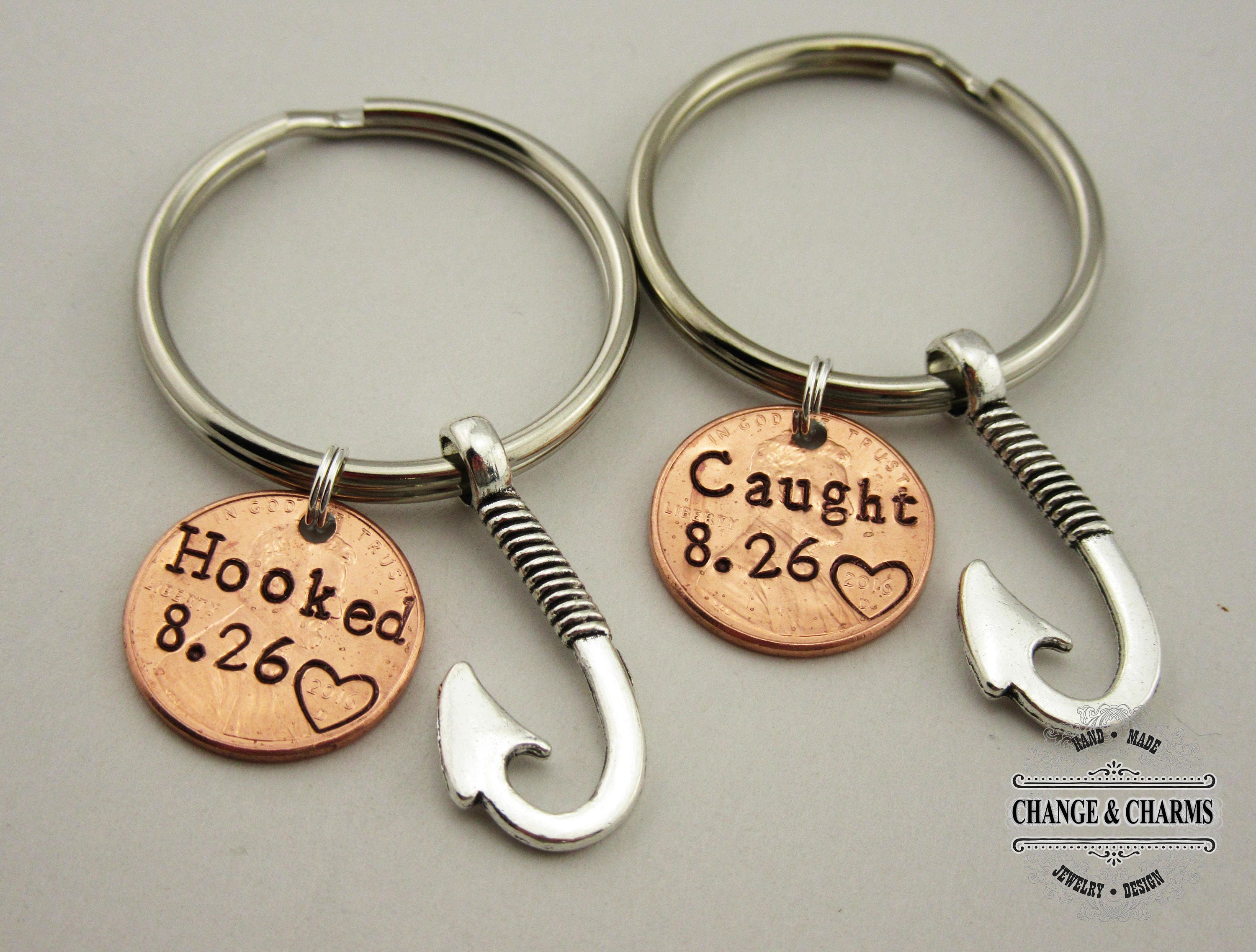 Hooked and Caught Penny Keychain Set Hooked on You Keychain | Etsy