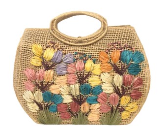 Floral Straw Handbag - Etsy