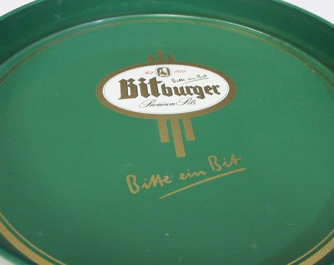 Vintage Green Round Serving Tray, German Beer Tray Bitburger, Bitte Ein ...