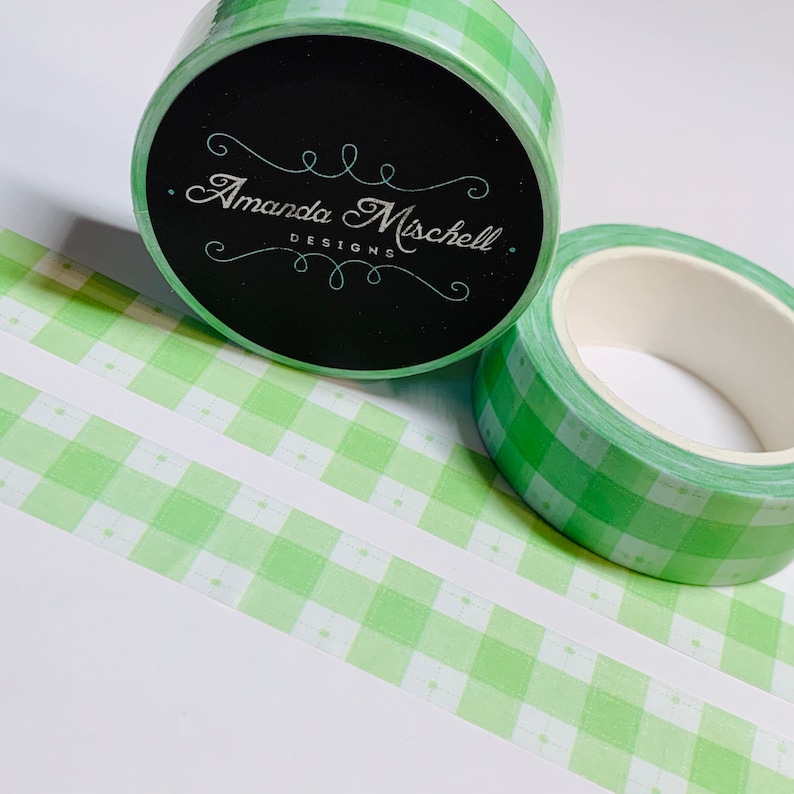 SPRING GREEN and WHITE Plaid Amanda Mischell Washi Tape ~ 1 Roll ~ 15mm ...