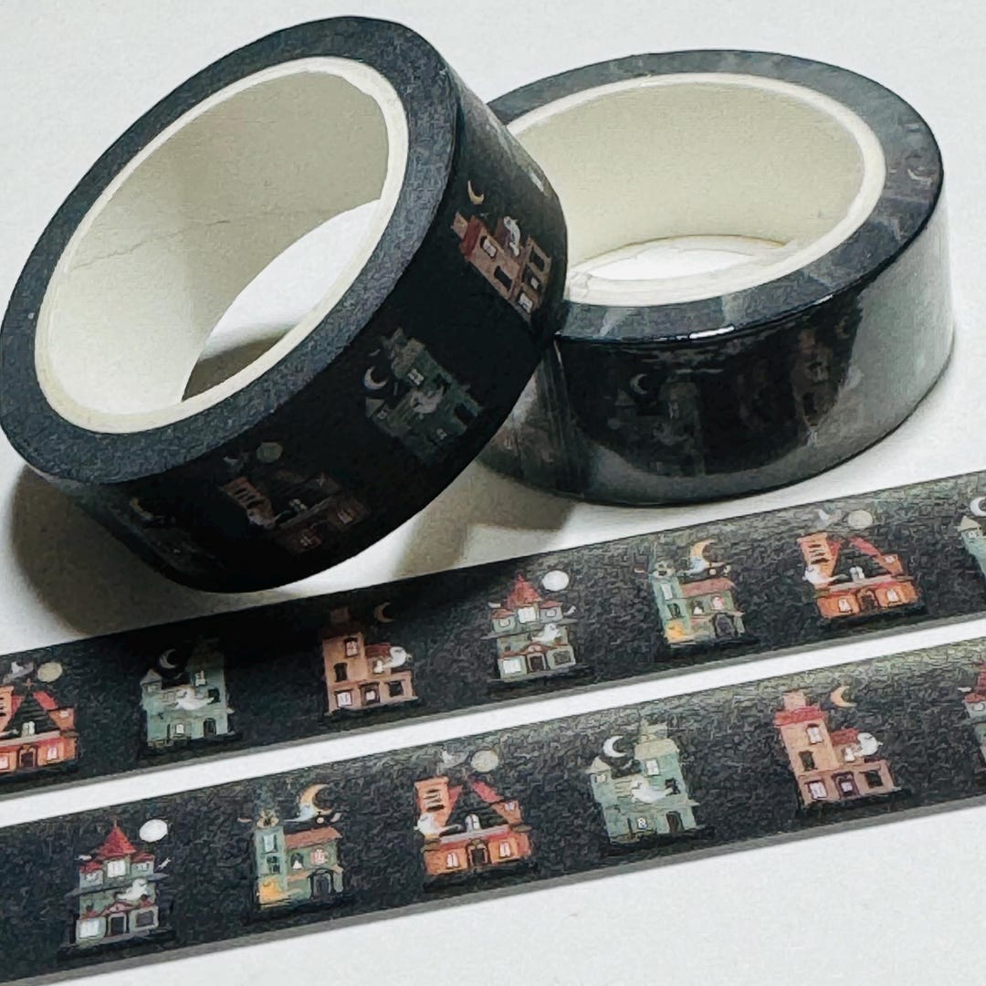 SPOOKY HAUNTED HOUSES Many Facades Halloween Washi Tape ~ 1 Roll ~ 15mm ...