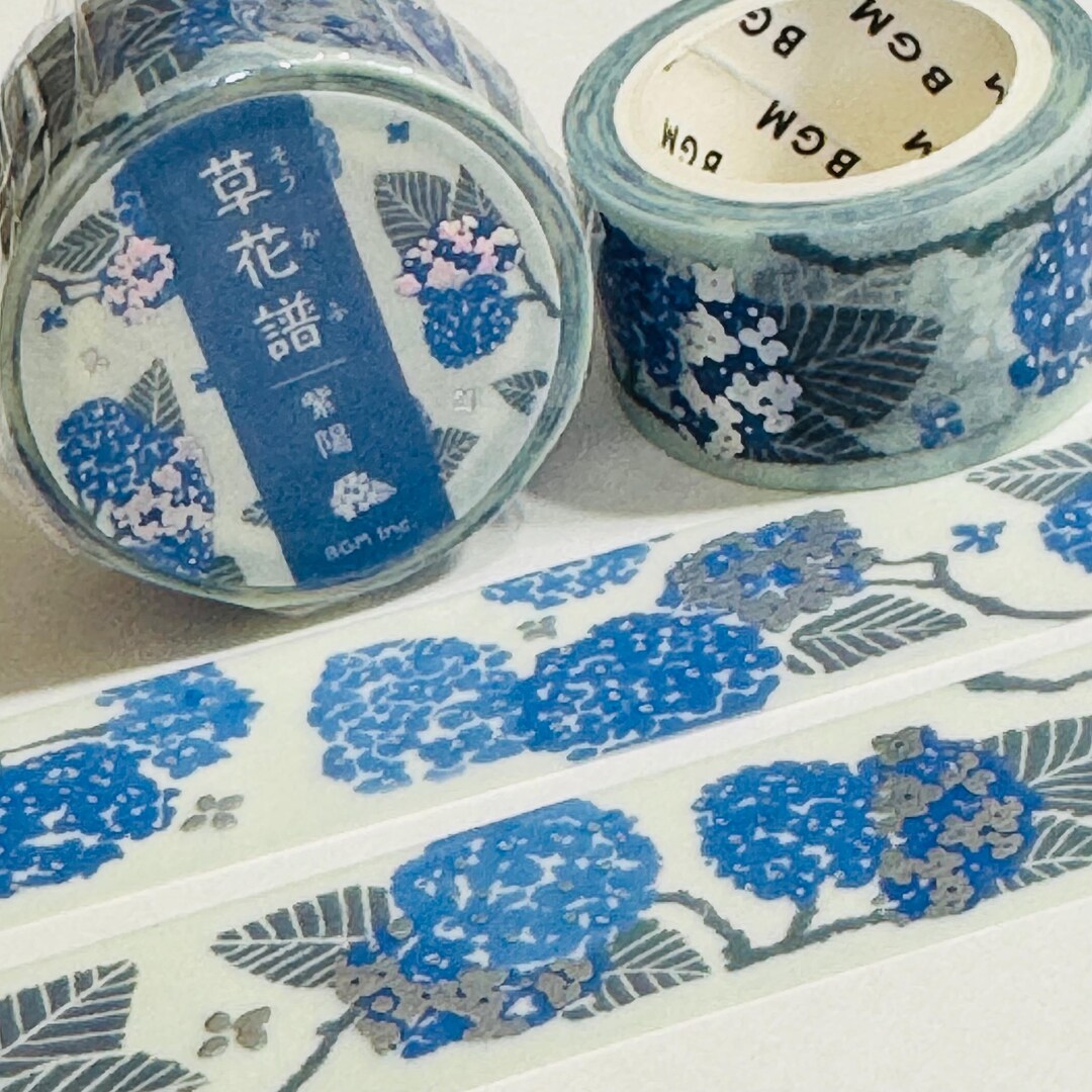 PERIWINKLE BLUE Hydrangeas Silver Foil Washi Tape Designed by BGM ~ 1 ...