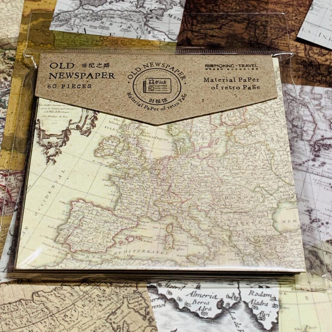 VINTAGE OLD NEWSPAPER Maps Ephemera Paper Pack ~ 60 Sheets ~ Size 3 X 3 ...