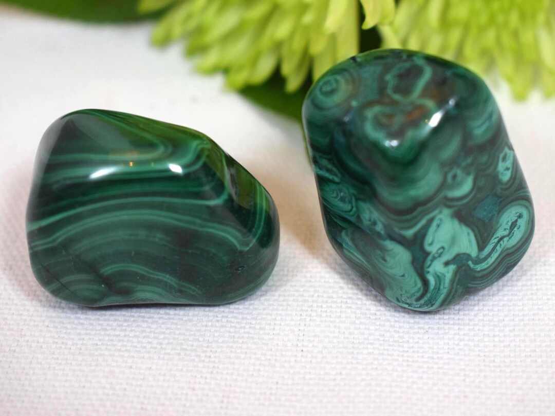 Pair of Malachite Pebbles: Heart Chakra Palm Stones - Etsy